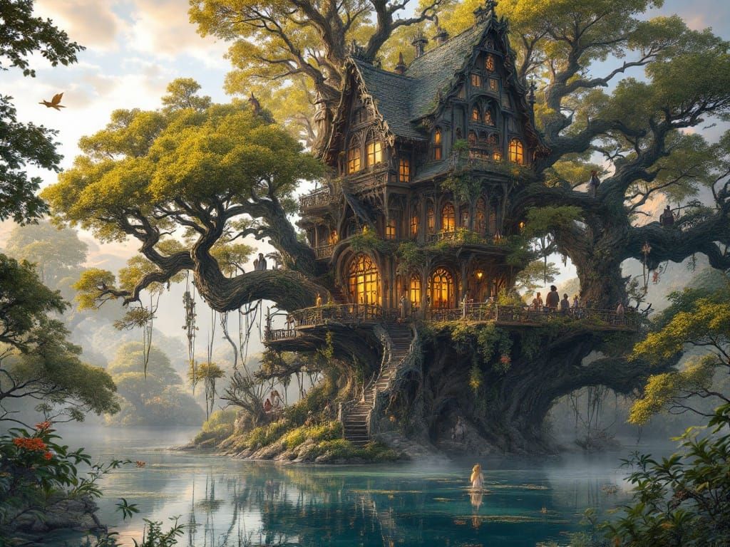 Treehouses - Gothic Treehouse Estate in Golden Hour