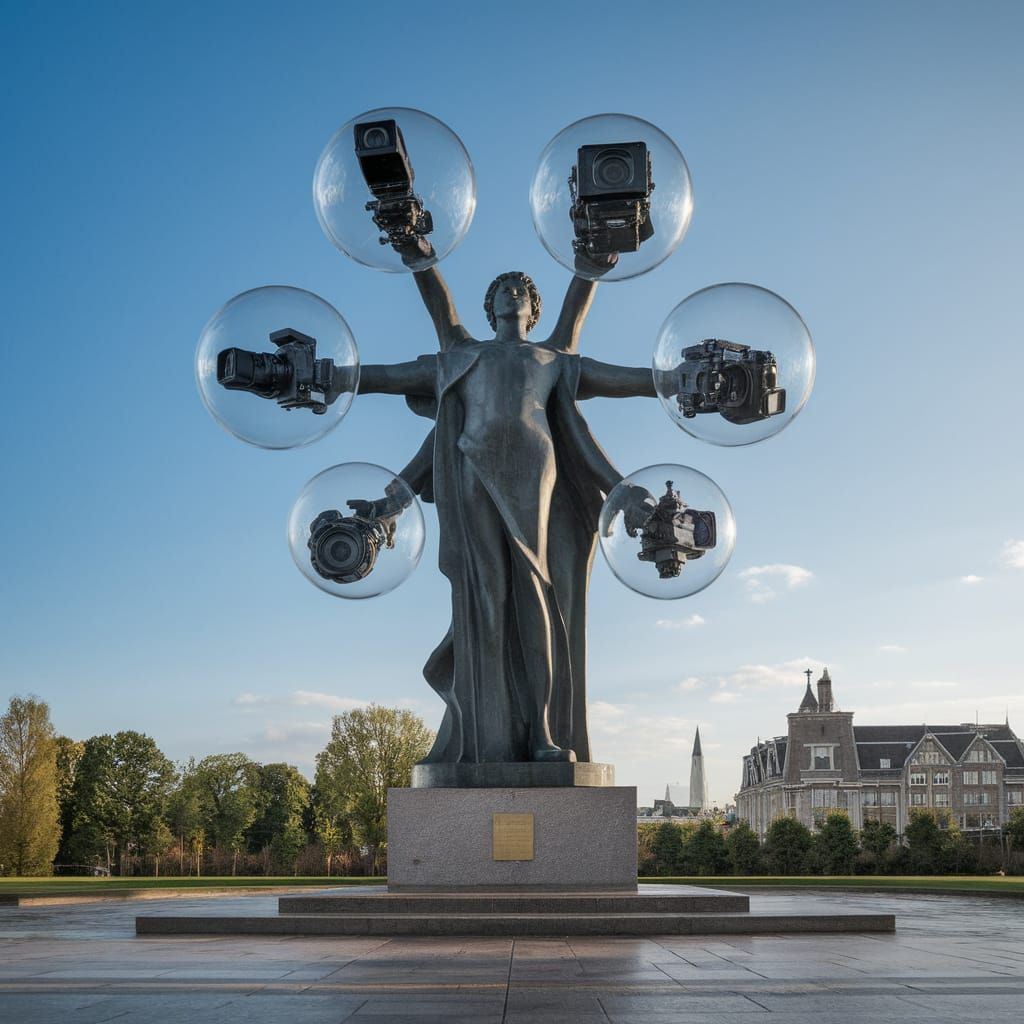 Orbital Statues of Surveillance Cameras - AI Art