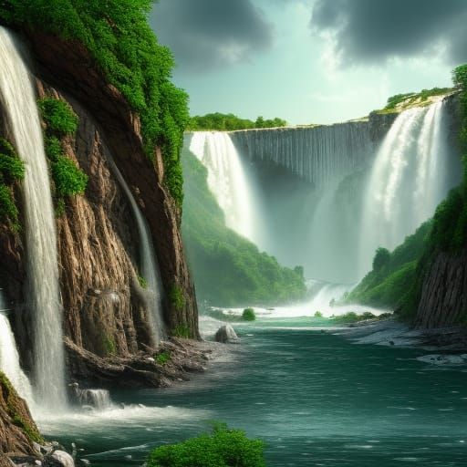 Big waterfall - AI Generated Artwork - NightCafe Creator