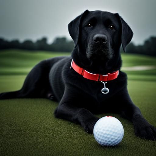 Black lab playing with golf ball - AI Generated Artwork - NightCafe Creator