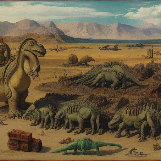 Dinosaurs in a Post-Apocalyptic Landscape - AI Art
