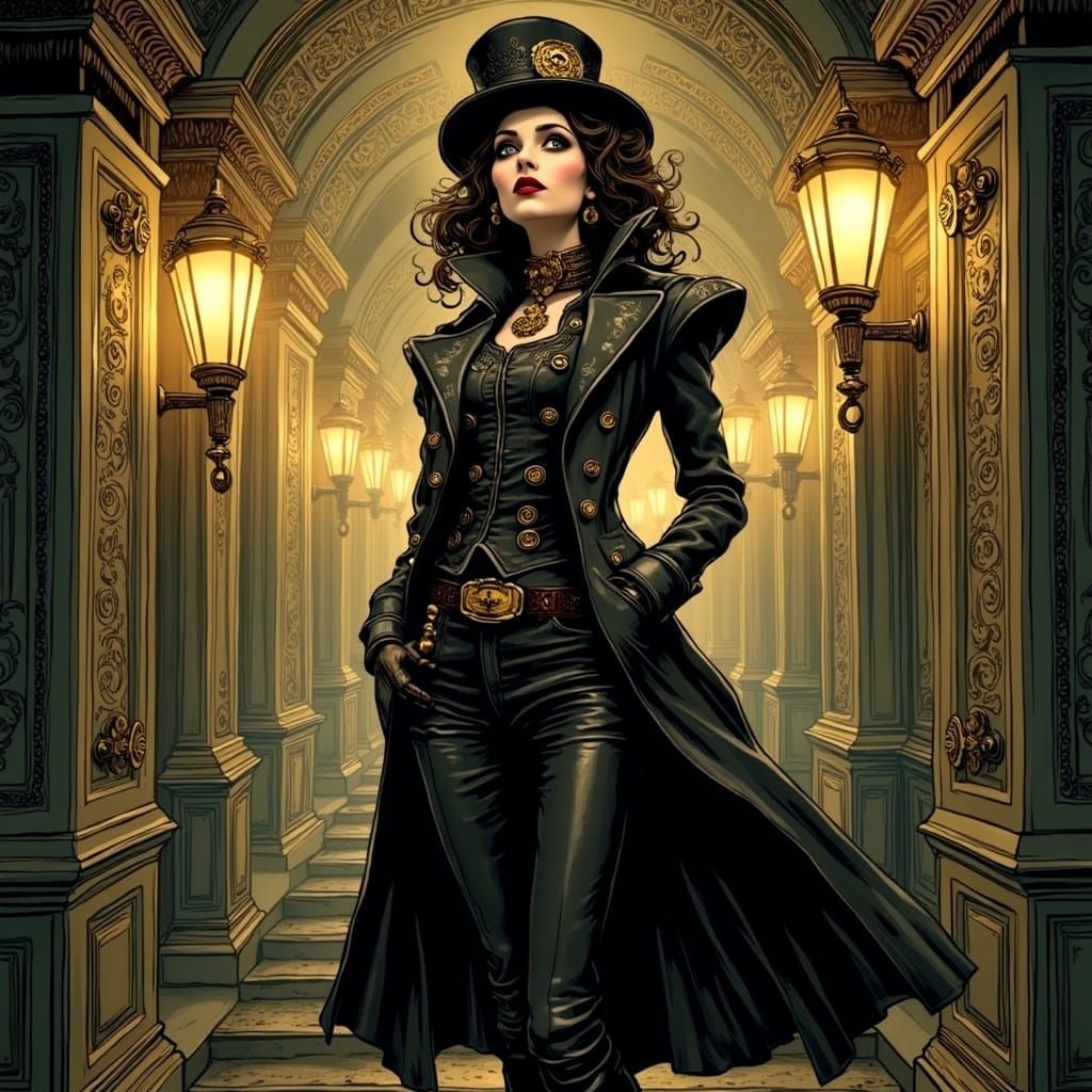 Steampunk - Steampunk Goddess Defies the Shadows in Art Deco...