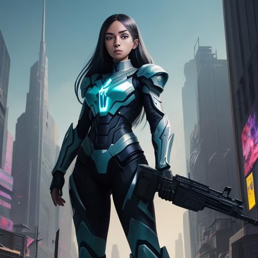 A stunningly beautiful and heroic woman with a determined expression on ...