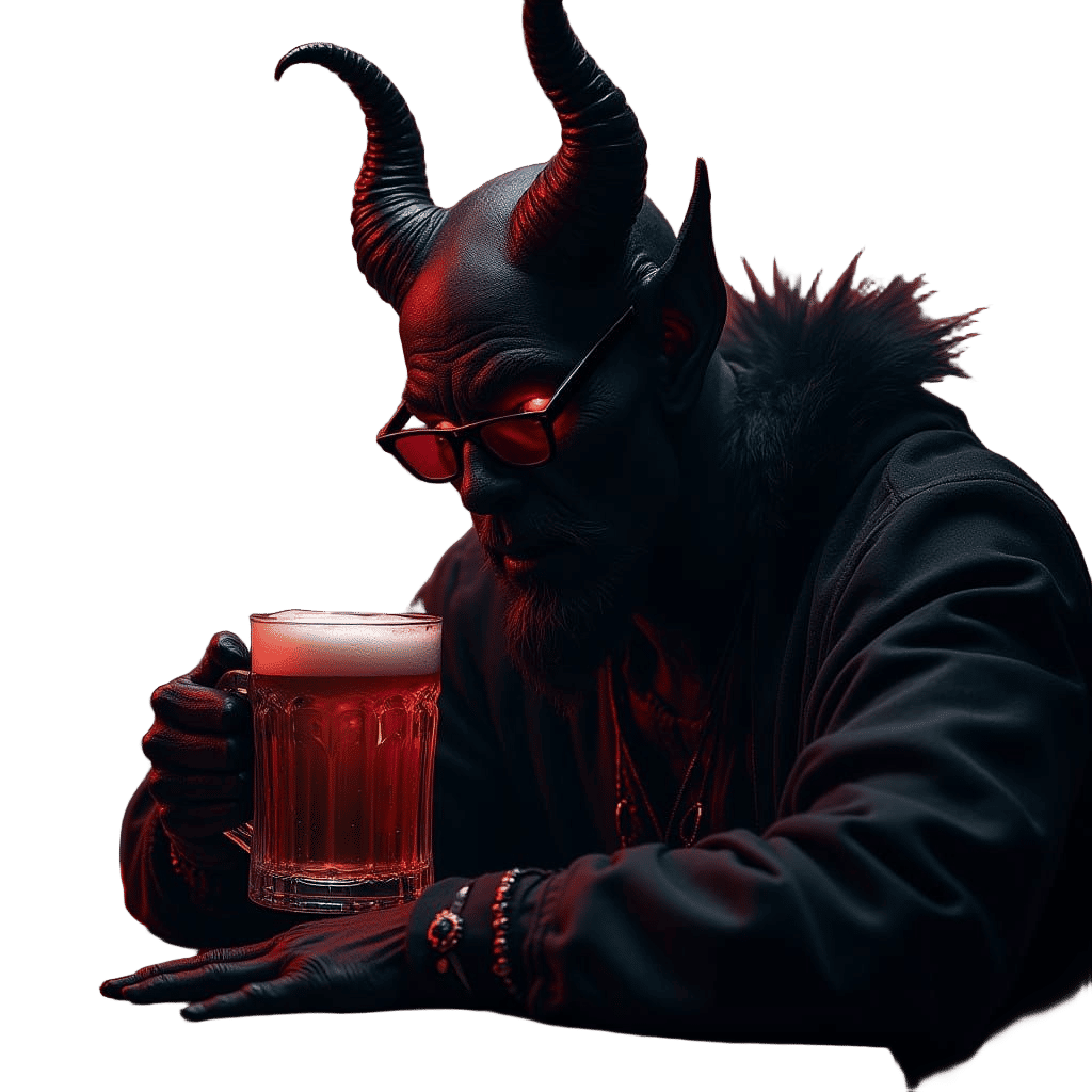 Dark, Mysterious Figure Sips Beer in a Smoky, Film... - AI Art