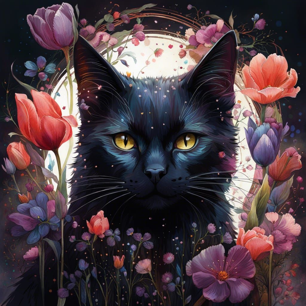 Flowery Cat - AI Generated Artwork - NightCafe Creator