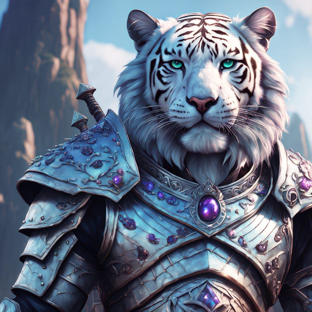 Far To Go - Majestic White Tiger Warrior in Armor