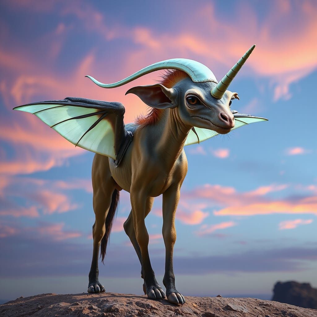 Iridescent Alien Unicorn in Otherworldly Landscape - AI Art