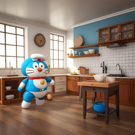 Doraemon as a chef in a bright and very spacious kitchen. - AI ...