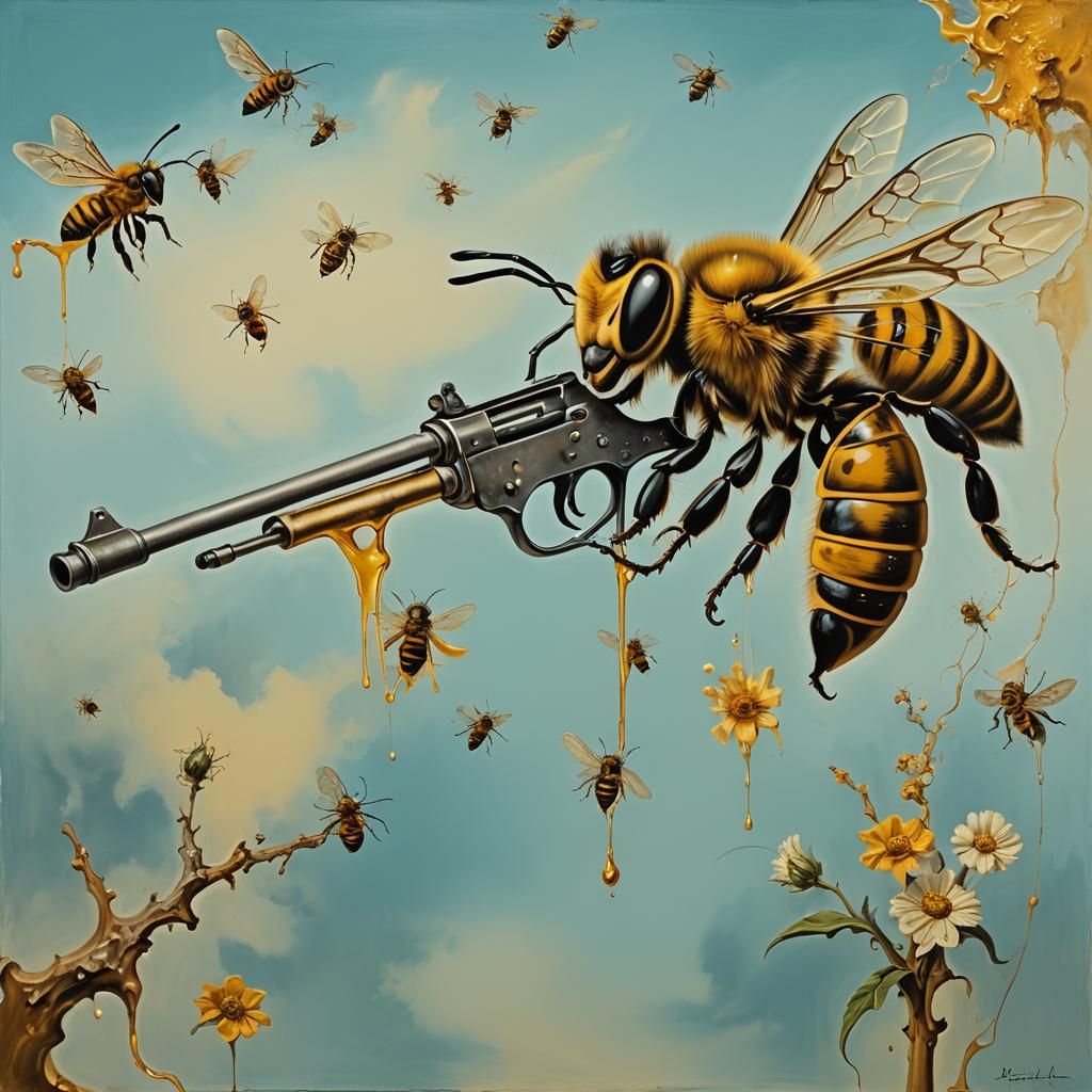 Honeybee with a gun - AI Generated Artwork - NightCafe Creator