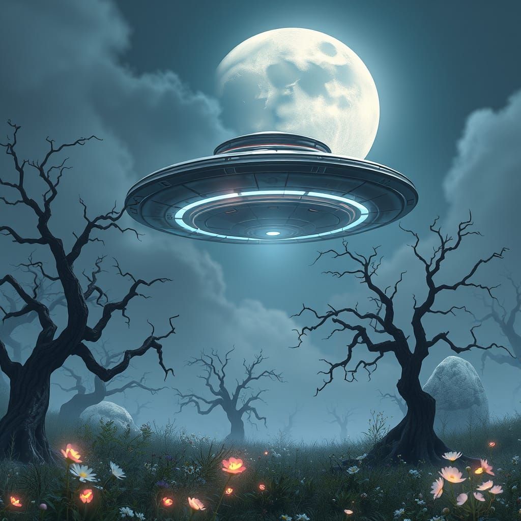 The day - Ethereal UFO Lands in Dreamlike Landscape