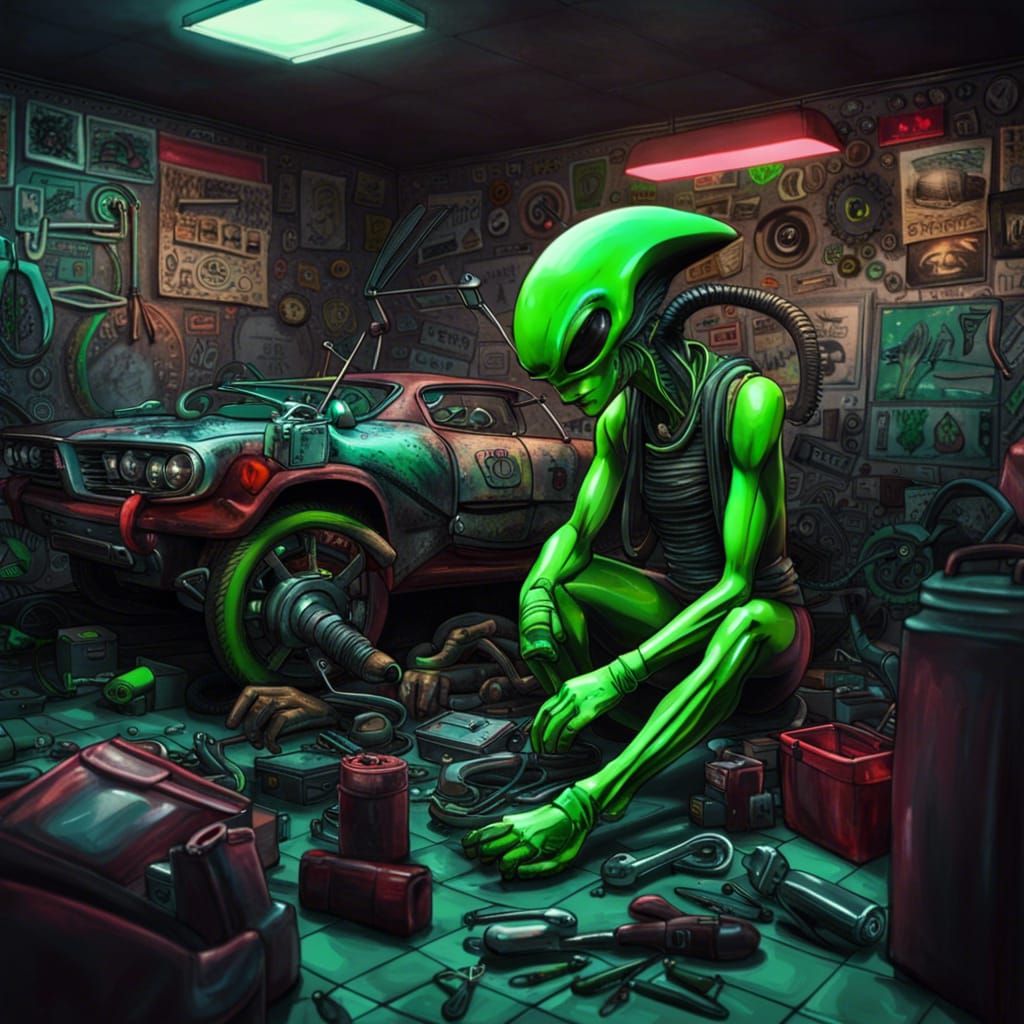 Alien mechanic - AI Generated Artwork - NightCafe Creator