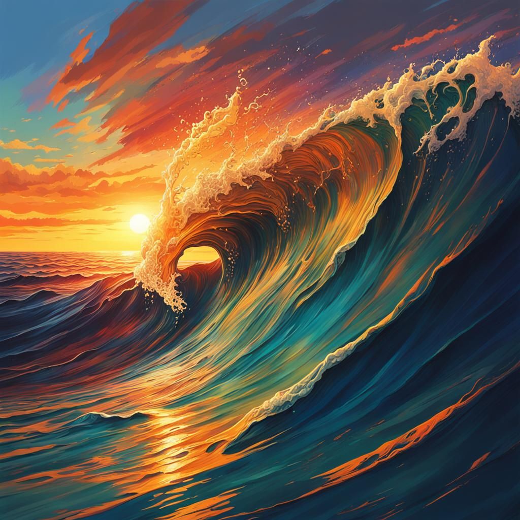 sunset over the waves - AI Generated Artwork - NightCafe Creator