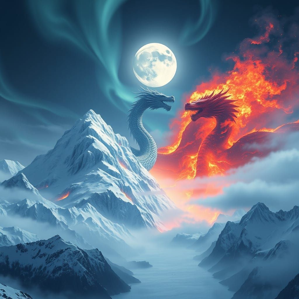 Fire vs Ice - Majestic Ice Dragon Confronts Blazing Fire Dra...
