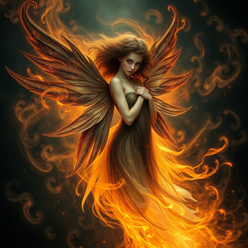 Ethereal Fairy in Smoldering Ember Formations - AI Art