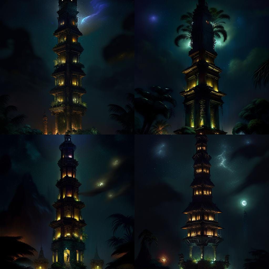 In a dark and exotic night city in the ancient East, the Tower of the ...