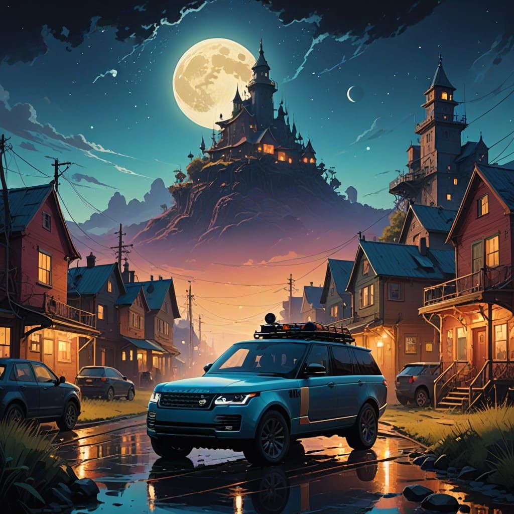 Fantasy Range Rover in Breams Cityscape Under Full... - AI Art
