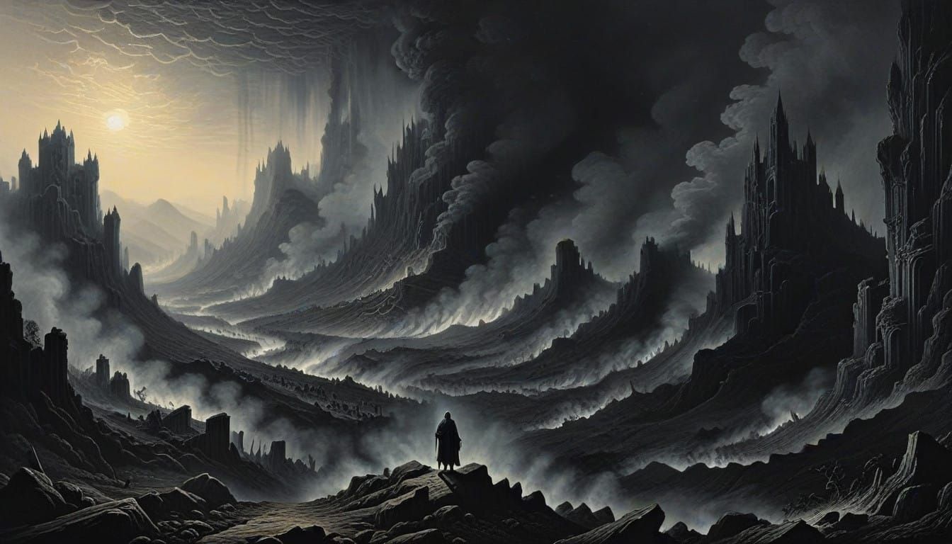 Dante's Purgatorio in Thick, Dense Smoke - AI Art