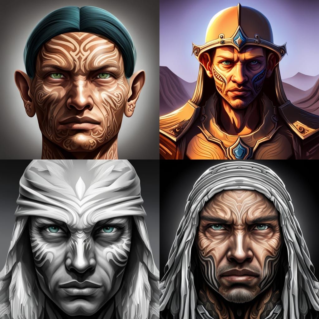 a detailed portrait of desert warrior with face tattoos, fantasy art ...