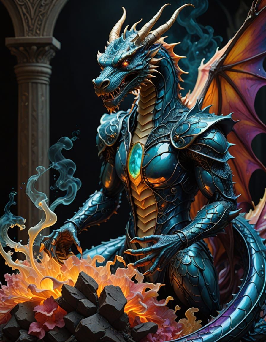 Dragon Portrait in Gnostic Style with Flowing Fabr... - AI Art