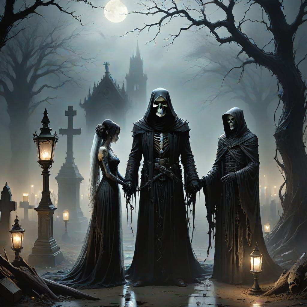 Grim Reaper's Haunting Wedding in Gothic Airbrush ... - AI Art