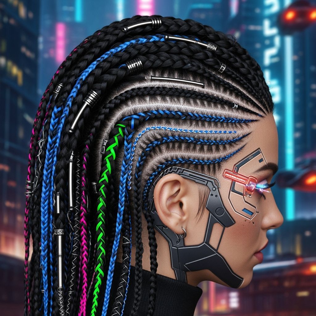 Intricate Cyberpunk Hairstyle with Neon Accents - AI Art