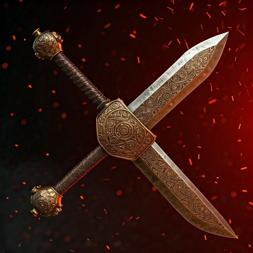 the entire large ancient looking sword made from gold and a wrought ...