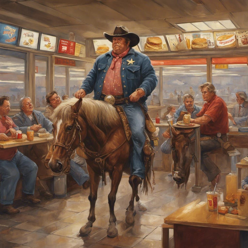 The fat sheriff returns to his favourite restaurant - AI Generated ...