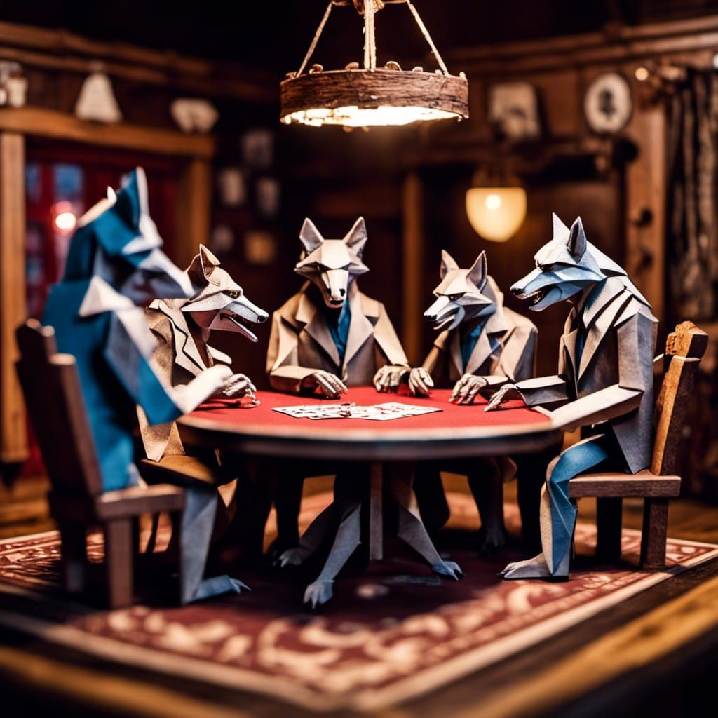 Werewolves around a poker table in a detailed creepy old west saloon ...