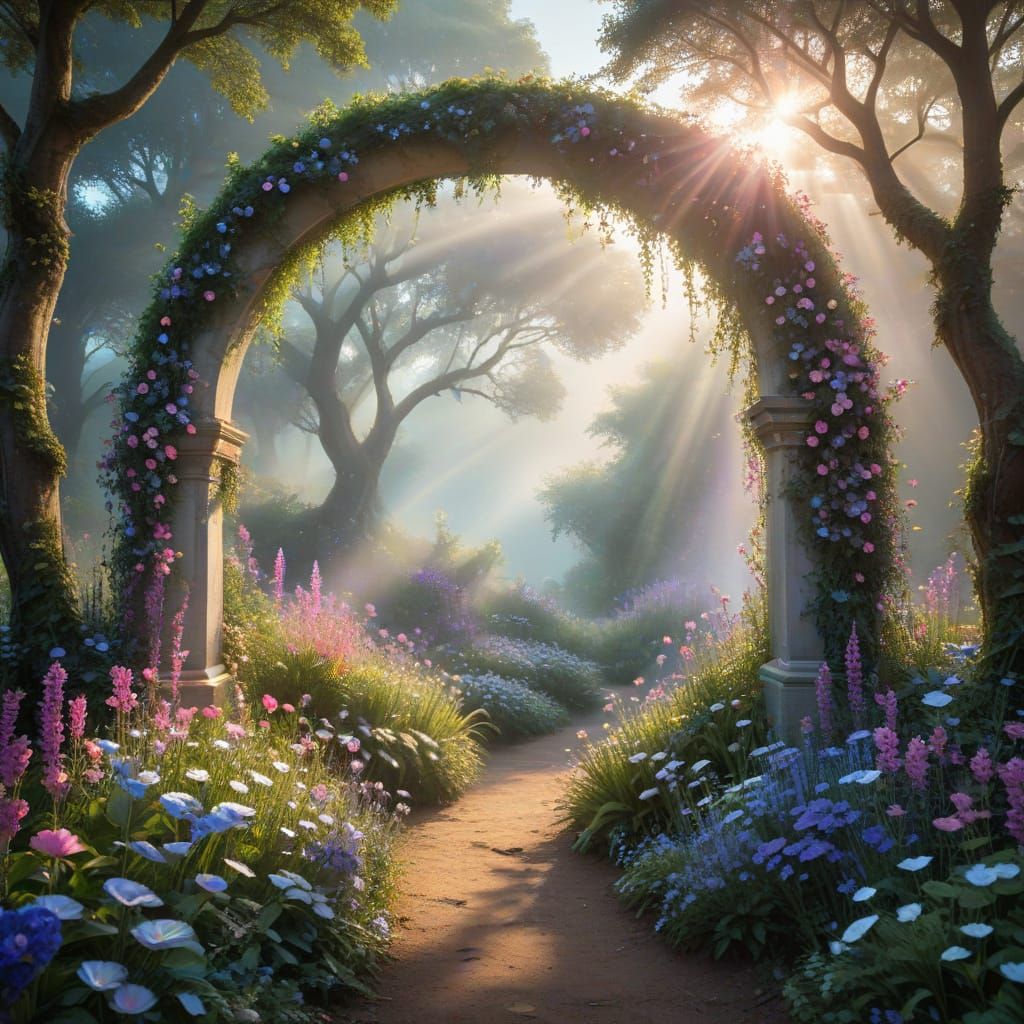 Surreal Ethereal Fantasy Realm with Iridescent Arc... - AI Art