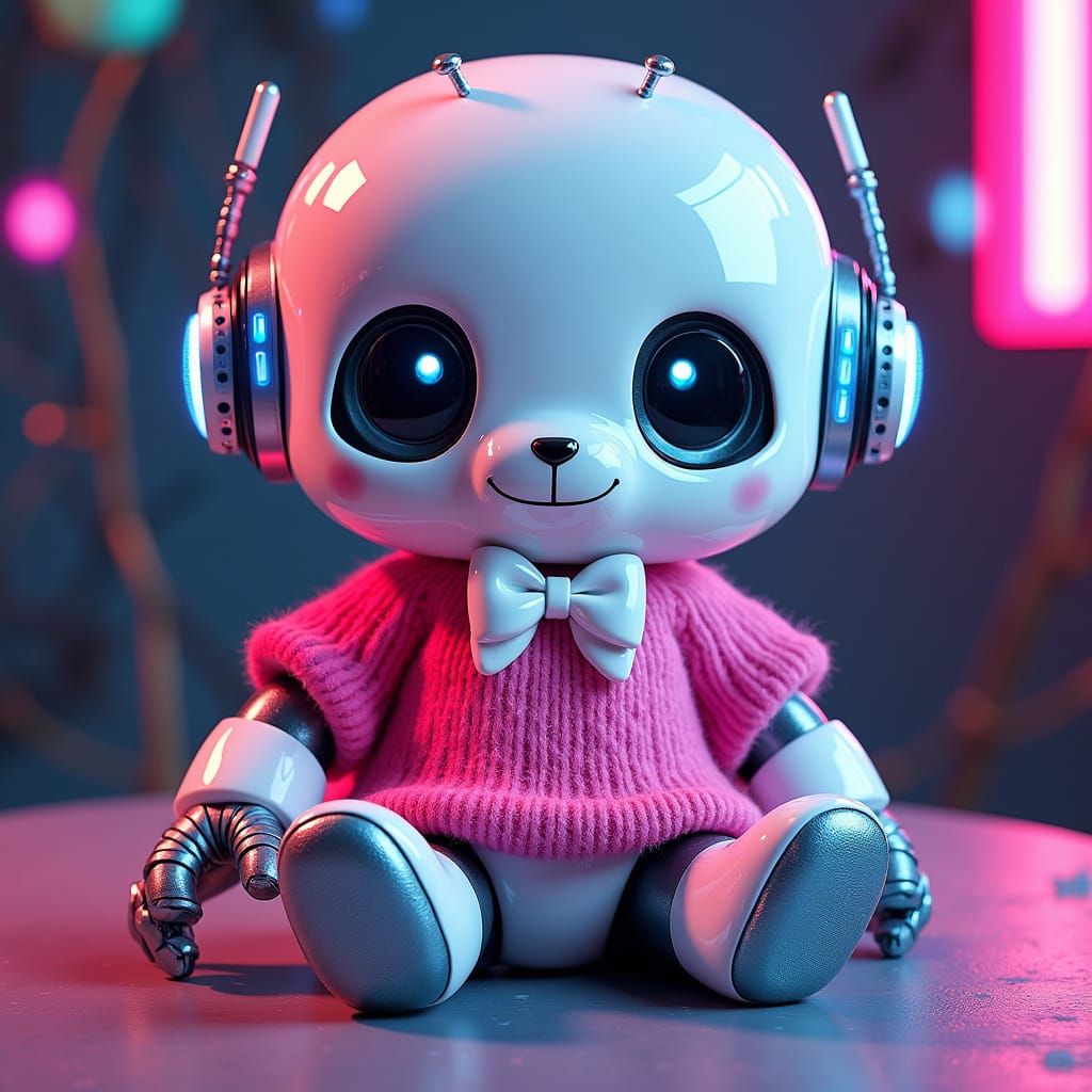 Cute little cyborg - Surreal Cyberpunk Cyborg Plushie with G...