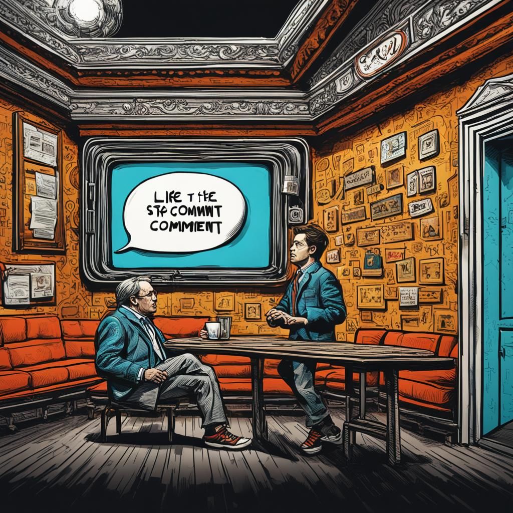 A really snazzy dude with a speech bubble that says, "Like and comment ...