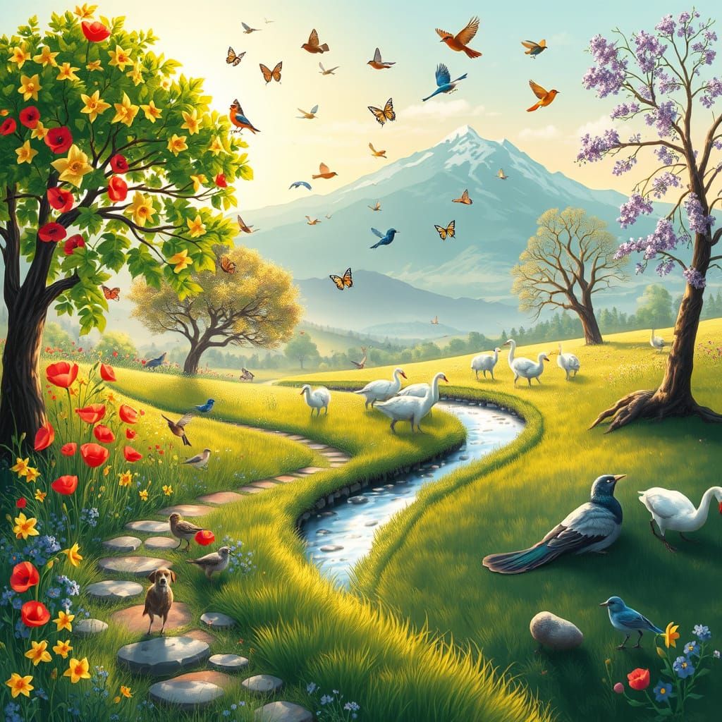 Vibrant Spring Awakening in Four Delicate Scenes - AI Art