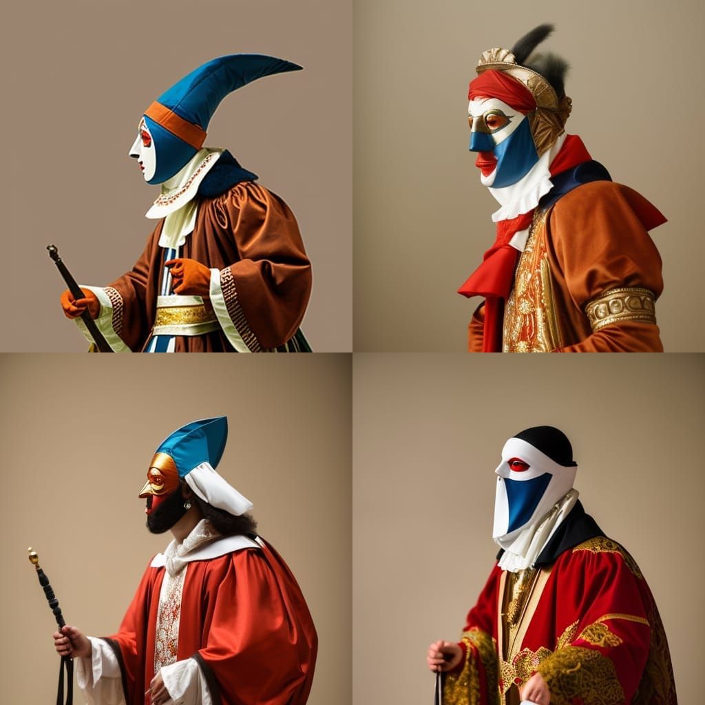 Arlecchino Pulcinella Coviello, Commedia del arte, Masquerade - AI ...