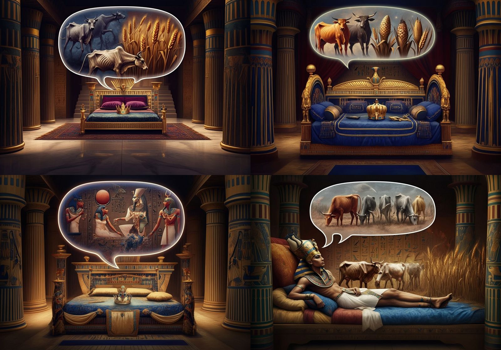 Ancient Egyptian Royal Bedroom in Golden Opulence - AI Art