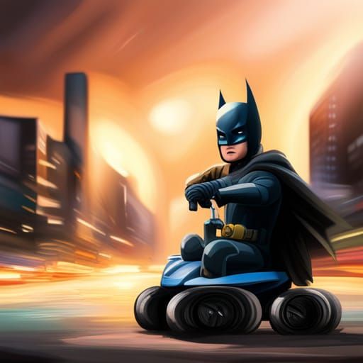 Batman riding a toy atv in city - AI Generated Artwork - NightCafe Creator