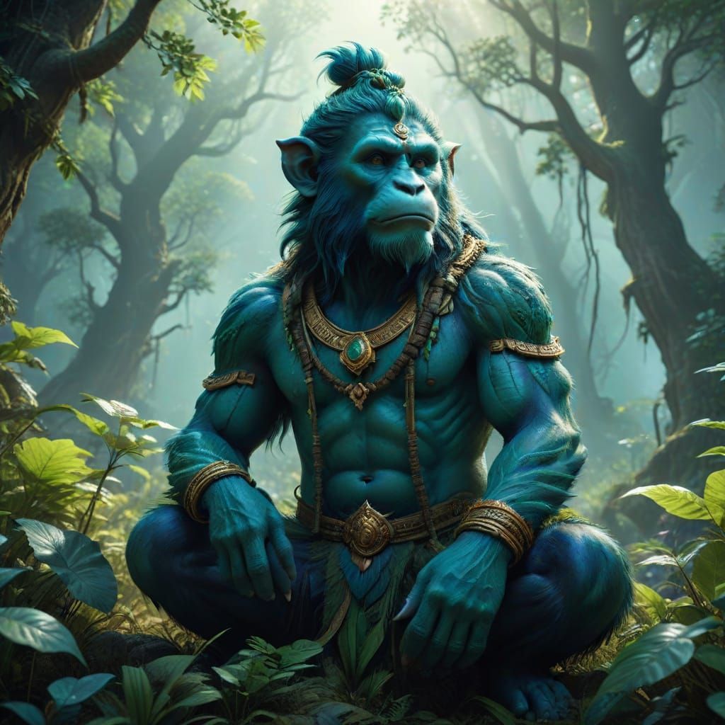 Hanuman, the Serene Monkey King in an Ancient, Mys... - AI Art