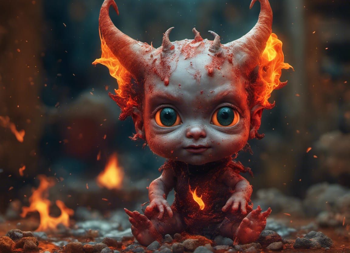 adorable baby Devil, intently playing_in_fire, breathtaking masterpiece ...