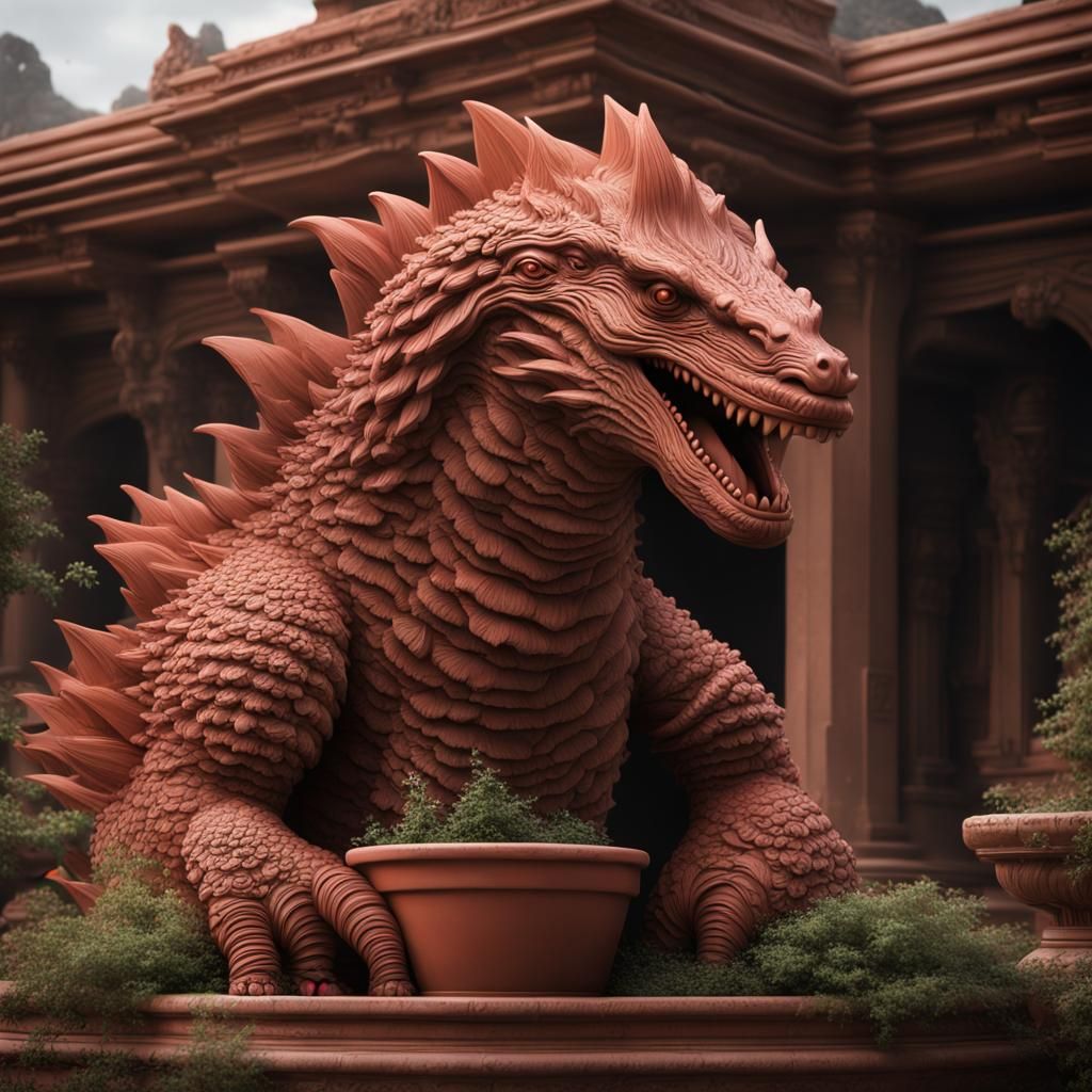 terra cotta Godzilla flower pot - AI Generated Artwork - NightCafe Creator