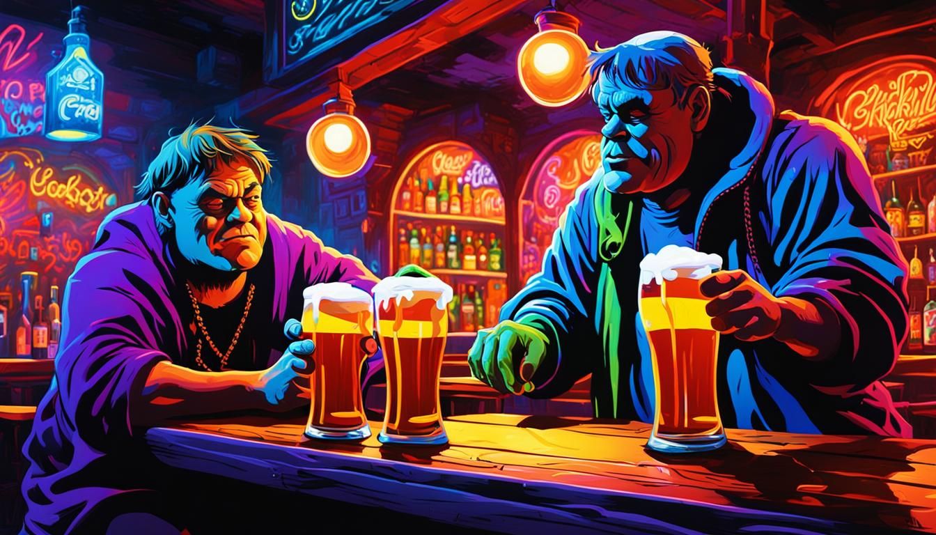 Quasimodo and Igor drinking beer in a bar - AI Generated Artwork ...