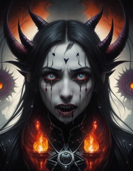 (Hyper detailed artwork of a suffering screaming sad devil prince with ...