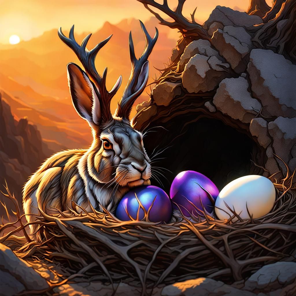 Jackalope with eggs - AI Generated Artwork - NightCafe Creator