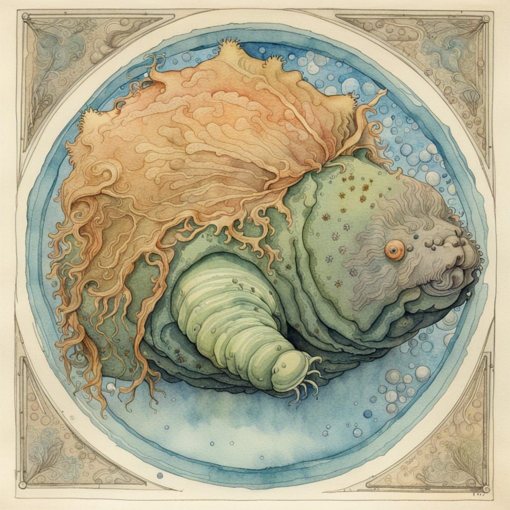 tardigrade, watercolor, ink drawing, by Albrecht Dürer and Alphonse ...