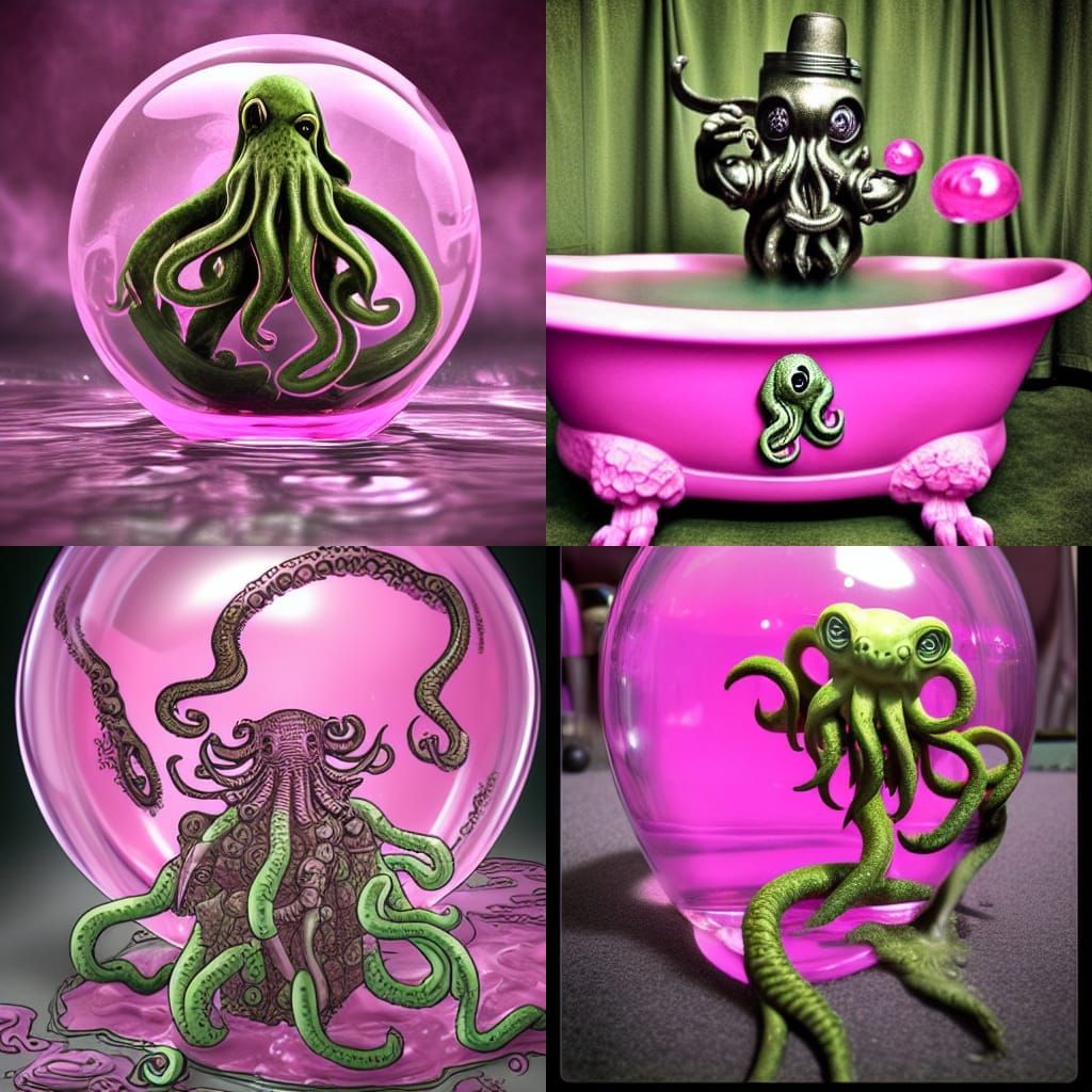 Cthulhu in a pink bubble bath - AI Generated Artwork - NightCafe Creator