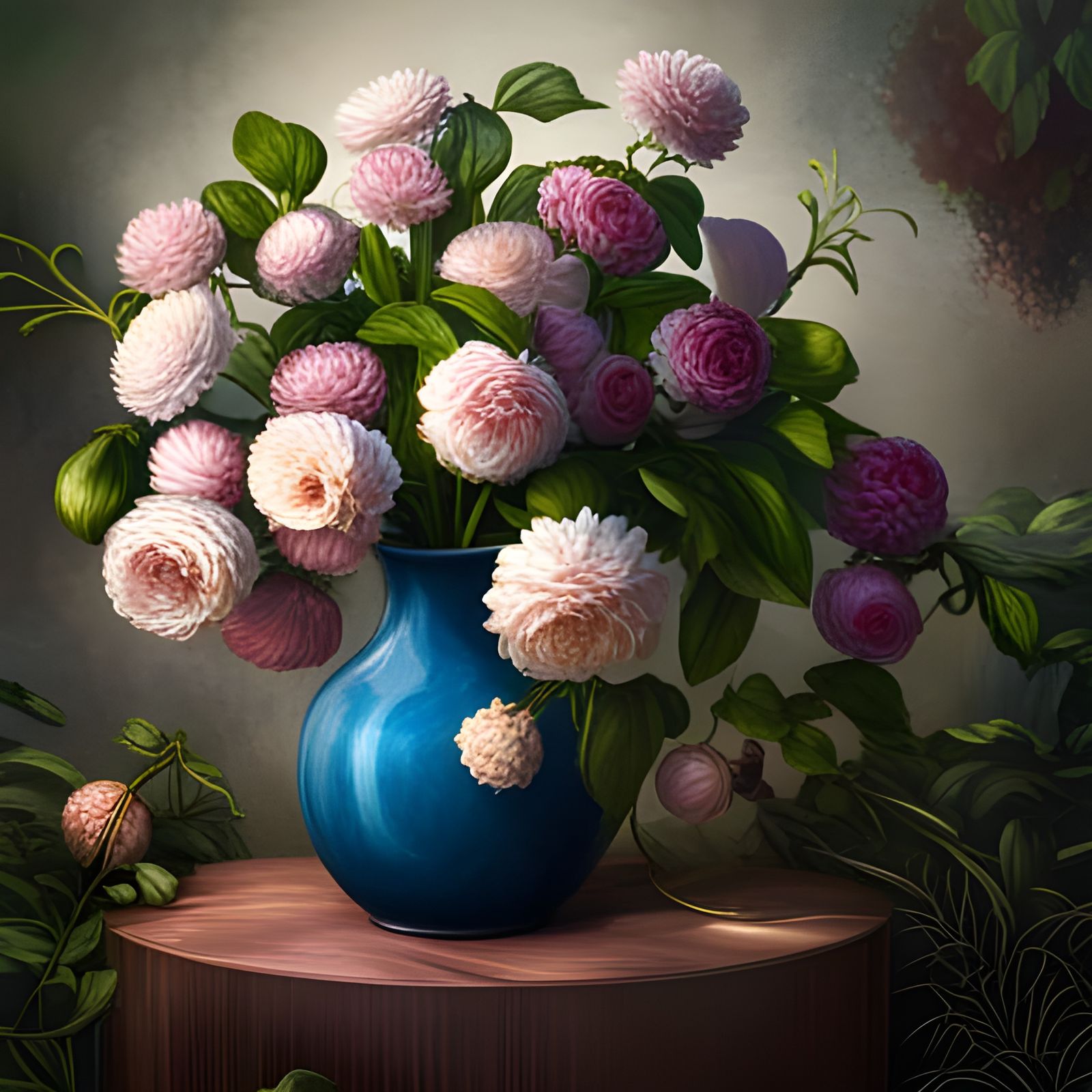 Flowers in blue vase - AI Generated Artwork - NightCafe Creator