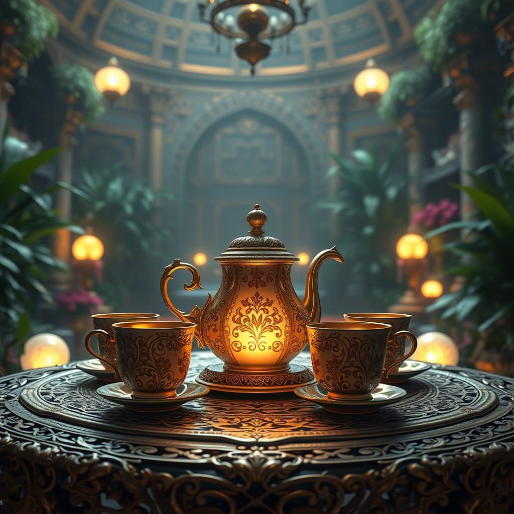 Luxury teapot and cups - Ethereal Luxury Teapot in a Mystica...