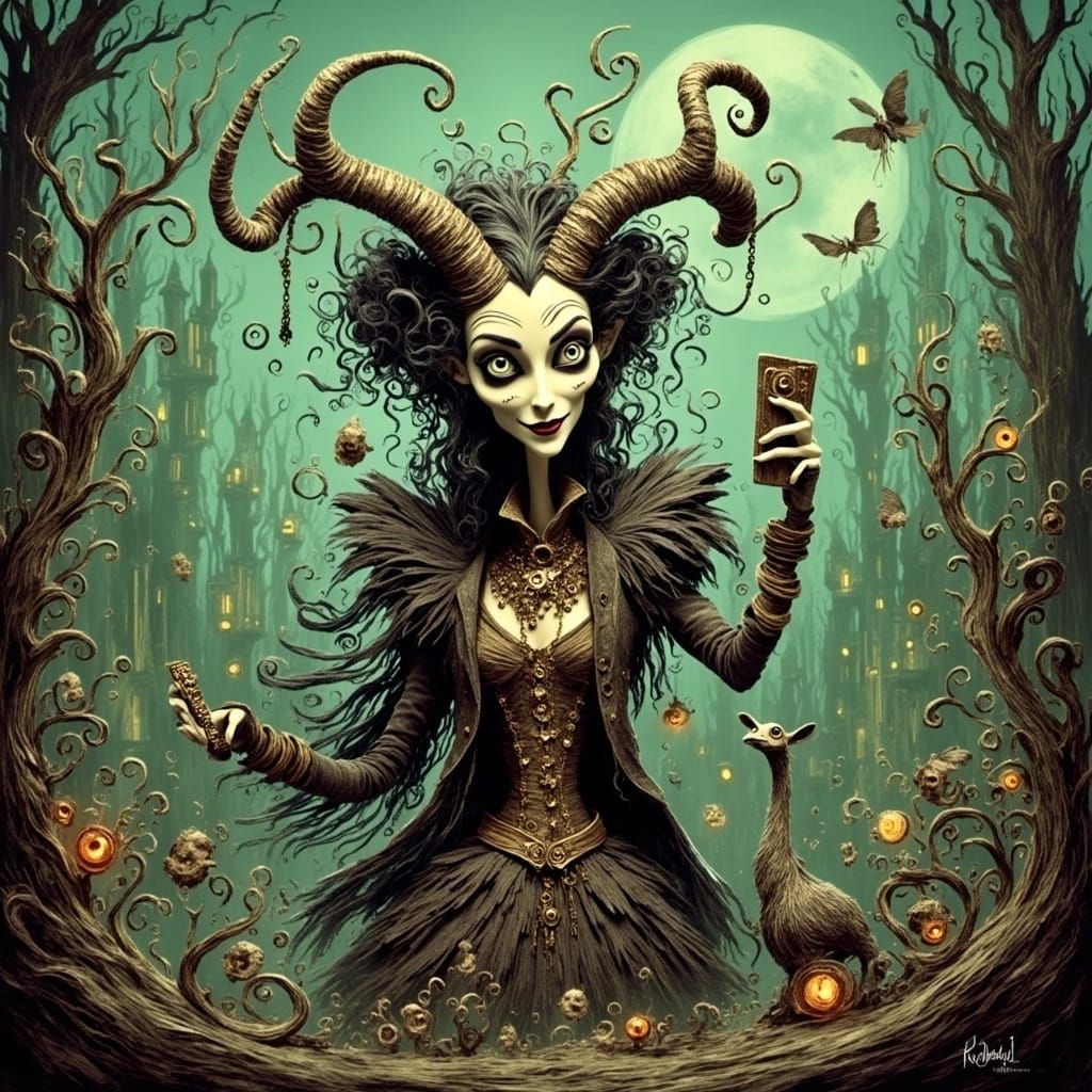 satyr with horns, Dan Mumford Tim Burton art deco gouache Splash art ...