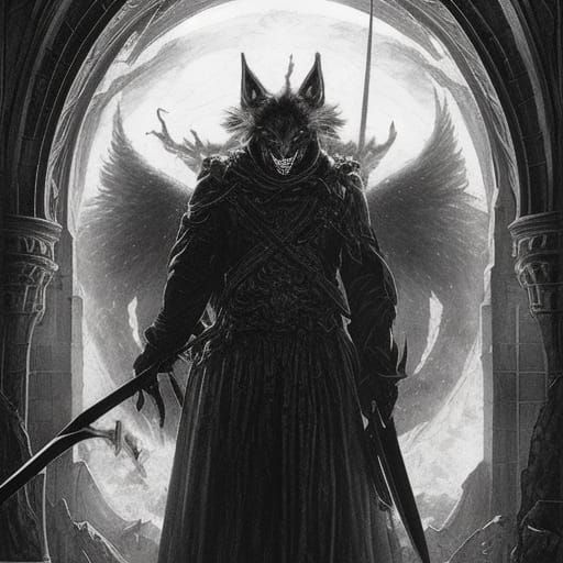 wolf, lich, joker, symmetry, lord, lava, darkness, sword, purple, red ...