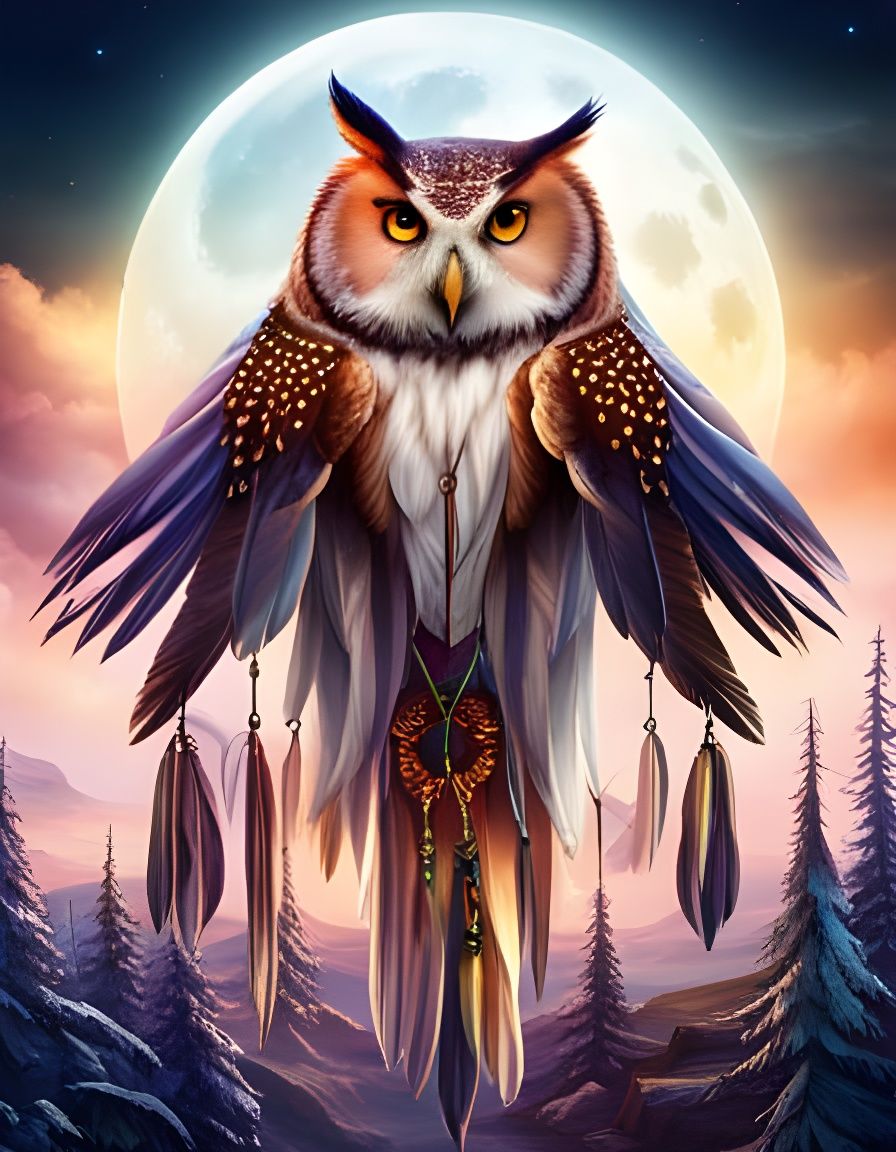 Owl dreamcatcher merge - AI Generated Artwork - NightCafe Creator
