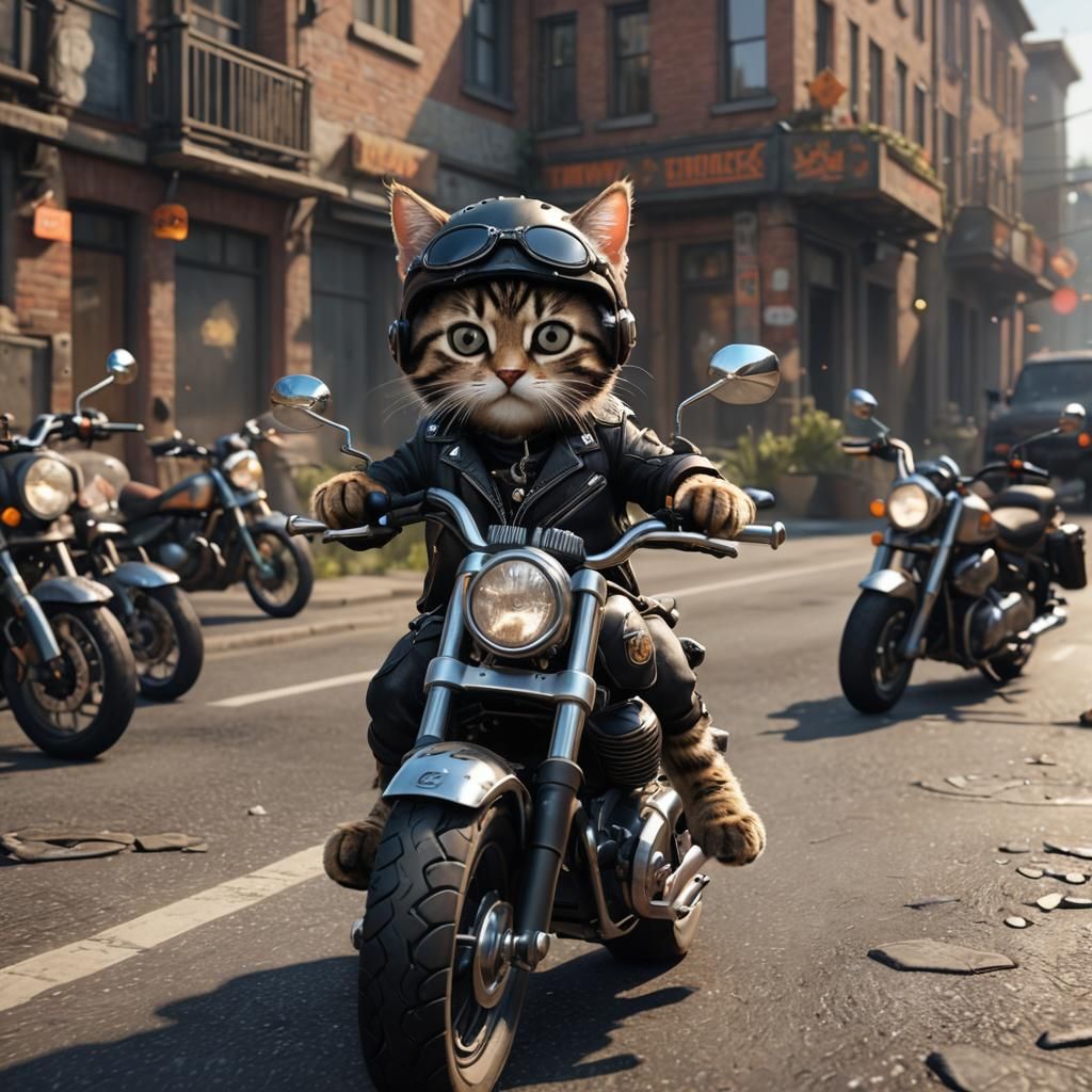 a kitten dressed as a biker, driving motorcycles - AI Generated Artwork ...