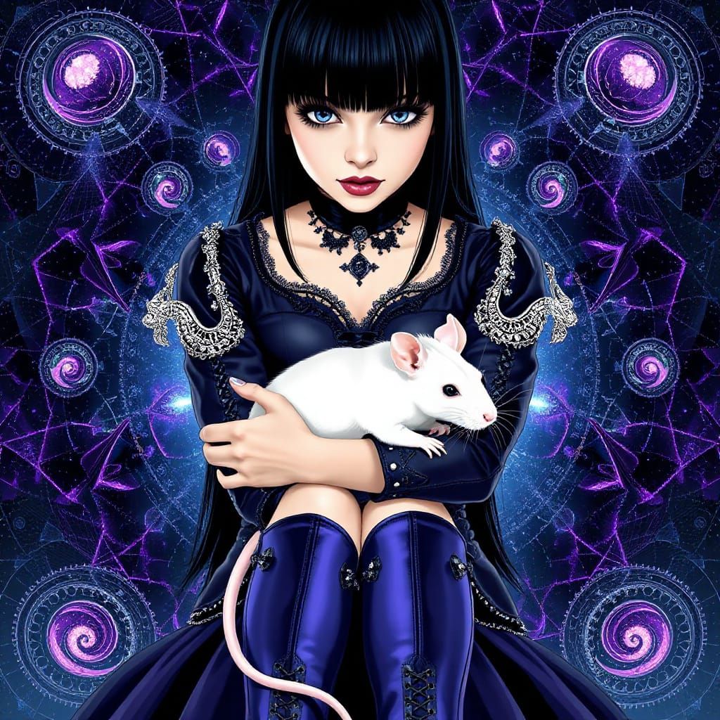 Ethereal Goth Goddess with Mystical White Rat in C... - AI Art